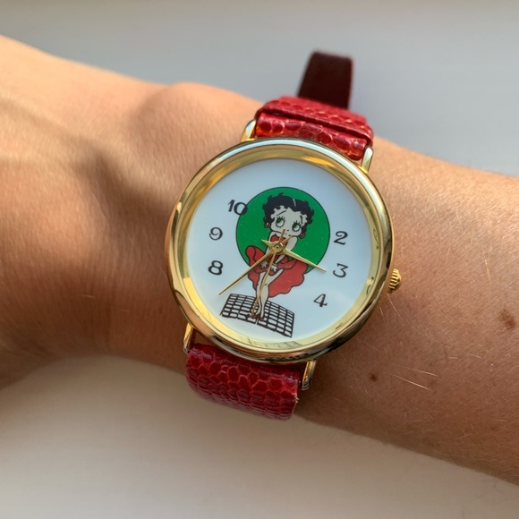 Betty Boop | Accessories | Vintage Gold Red Leather Betty Boop Watch ...